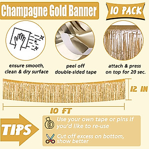 6 Pack 10 Feet Foil Fringe Garland Metallic Tinsel Banner Wall Hanging Curtain Streamers Backdrop for Parade Floats Bachelorette Birthday Party Thanksgiving Christmas Decorations(Champagne Gold)