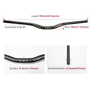 Himiway Mountain Bike Handlebars, Aluminum Alloy MTB Riser Bars Handlebar Rise 30mm Diameter 31.8mm Length 780mm Extra Long Black Bicycle Handlebar for Most MTB, Road Bike