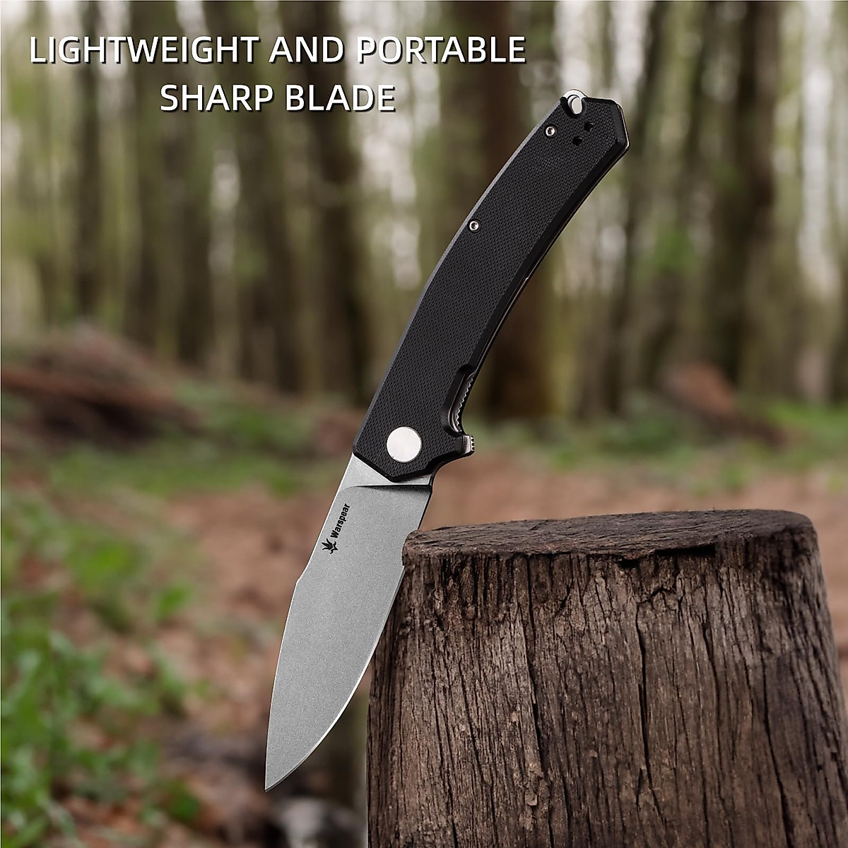 Warspear Degory Flipper Folding Knife 3.75" Stonewshed D2 Blade Black G10 Handle Outdoor Camping Fishing Pocket Knife With Deep Carry Clip WP902WBK