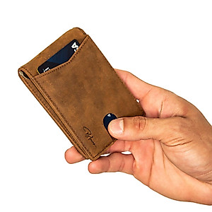 Blacaro - Fotenza Classic Leather Bifold Wallet for Men With ID Window - RFID Blocking - Keychain - Smart Design - Gift Box Wallet (Saddle)