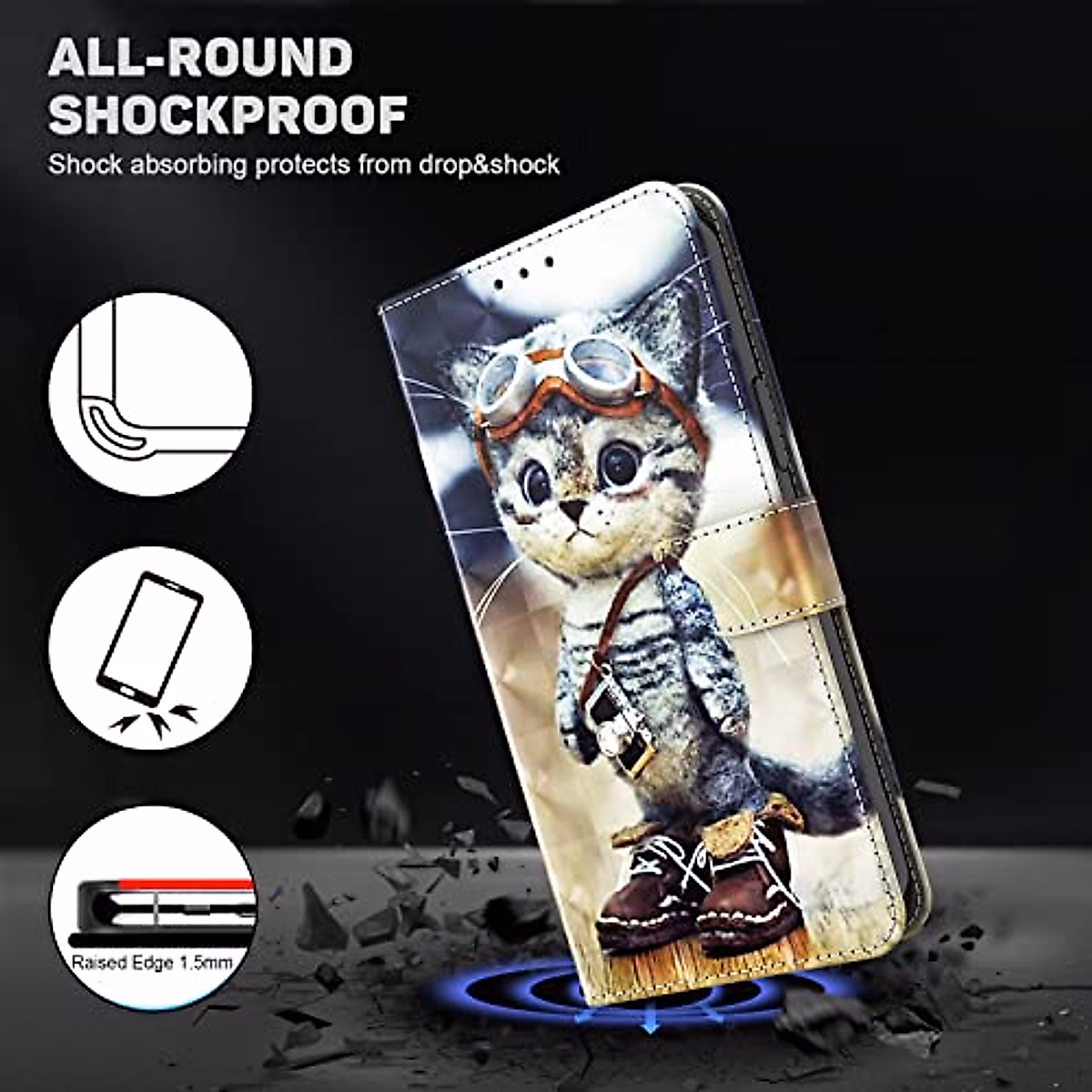 ALILANG Phone Case for Oppo A17 Case, Magnetic Stand Flip PU Leather Cover with Card Holder Protective Shockproof for Oppo A17 Wallet Case-Naughty Cat