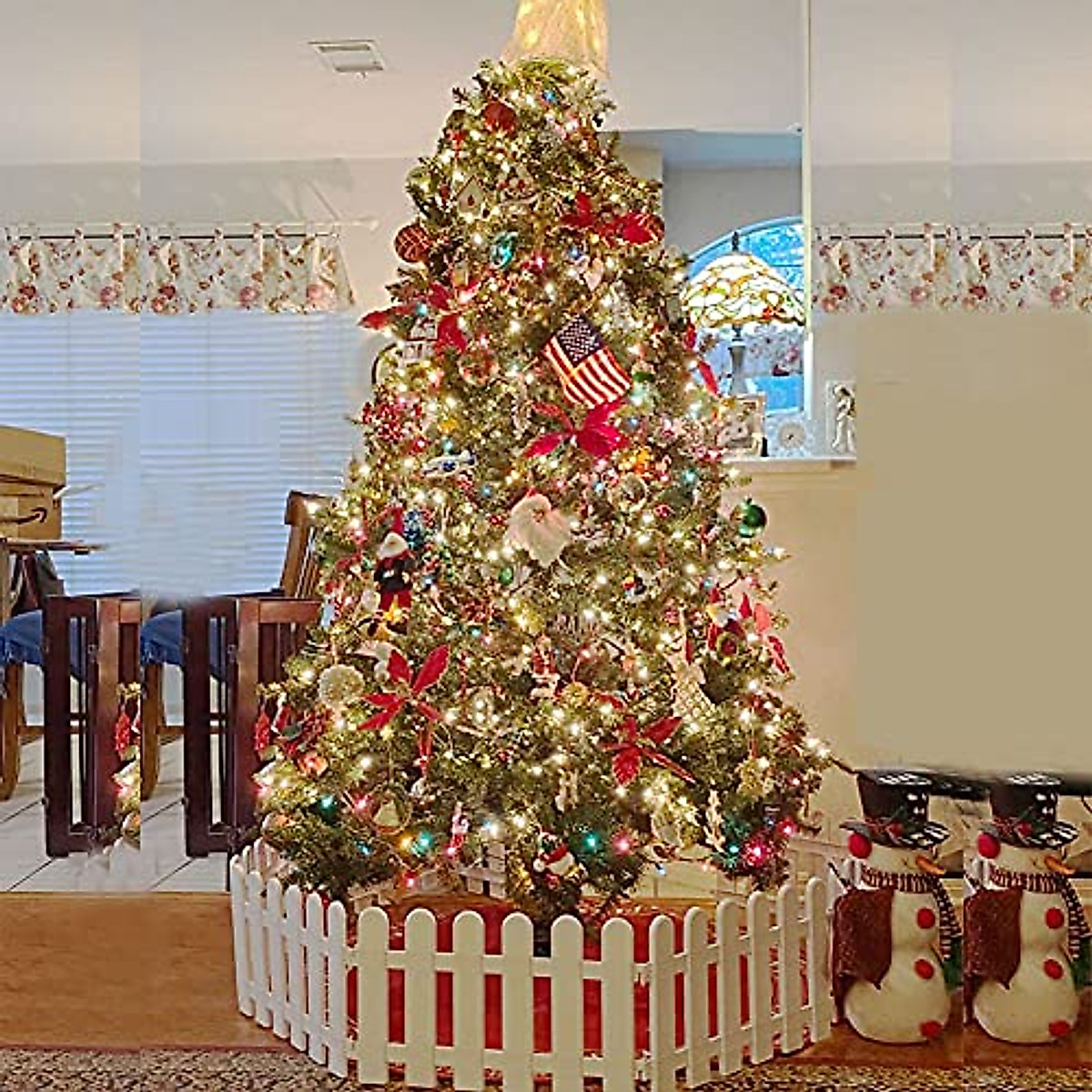 CHICIEVE 4 pcs 11.8x19.7inch White Plastic Picket Fence Christmas Xmas Tree Wedding Party Decoration Indoor Garden Border and Dog Cat Christmas Tree Protector (78.7 Inch in Total)