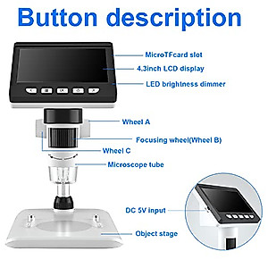 CIMELR LCD Digital Microscope 4.3 inch Handheld USB Microscope 50X-1000X Magnification PCB Coin Soldering Microscope Video Camera for Adults/Kids - 8 LED Lights, SD Card Included,Windows Compatible