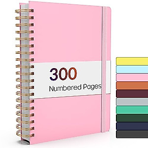 Forvencer Lined Spiral Journal Notebook with 300 Numbered Pages, B5 College Ruled Thick Journals for Writing with 100GSM Paper, Hardcover Notebooks with Contents for Work, School, Women, Men, Pink