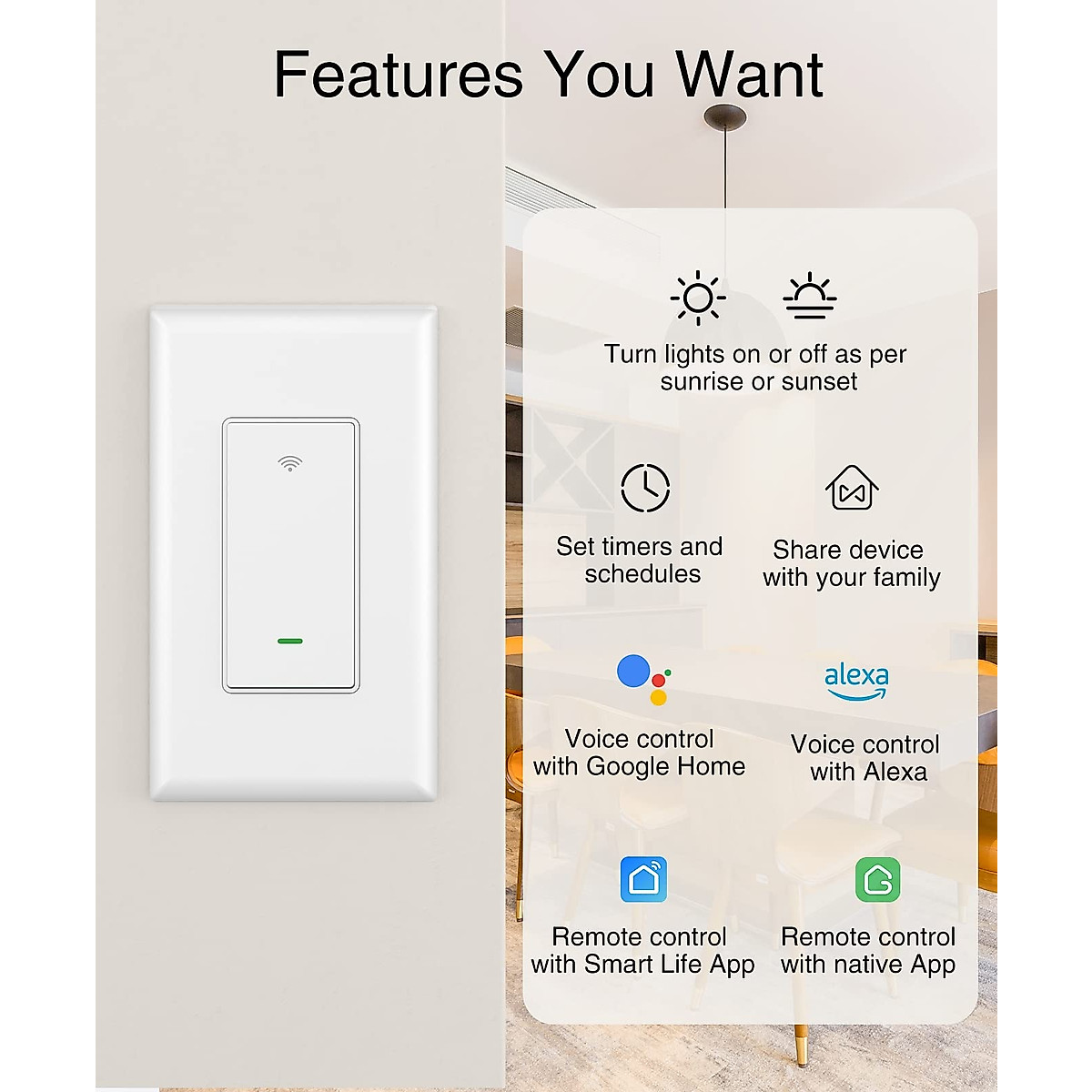 GHome 3 Way Smart Switch (4 Pack), Voice and App Control, Needs Neutral Wire, Flame Retardant Material