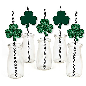 St. Patrick's Day Paper Straw Decor - Saint Paddy's Day Party Striped Decorative Straws - Set of 24