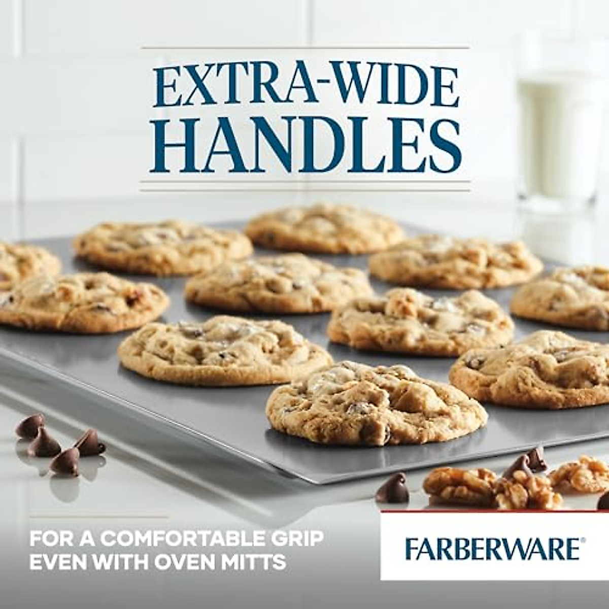 Farberware Insulated Bakeware Nonstick Cookie Baking Sheet, 15.5" x 20", Light Gray