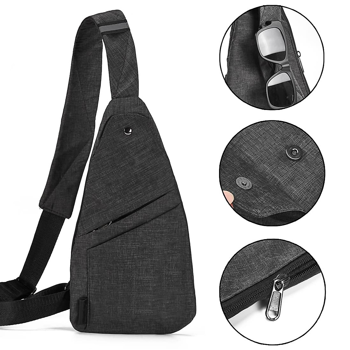 Seoky Rop Slim Sling Bag Small Ultra Thin Water Resistance Crossbody Chest Shoulder Backpack Personal Pocket Bag Dark Grey