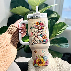 99WHALE Tumbler 40 Oz With Handle Lid And Straw, Bonus Mom Gifts, Bonus Mom Girl Mental Flowers, Simple Coffee Eleven Floral Modern Straws Royal Mother Be Best Purple To Butterfly