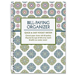 Fresh Patterns Bill Paying Organizer Book - Personal Account book, 9" by 12 inch, Spiral-Bound, 14 Pockets, 32 Label Stickers, Bill Tracking