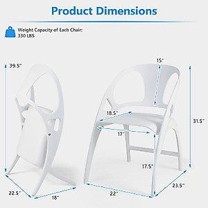Giantex Folding Dining Chairs Set of 2, Outdoor Plastic Dining Chairs with Armrest and High Backrest, 330 LBS Modern Dining Chairs for Dining Room Kitchen, White