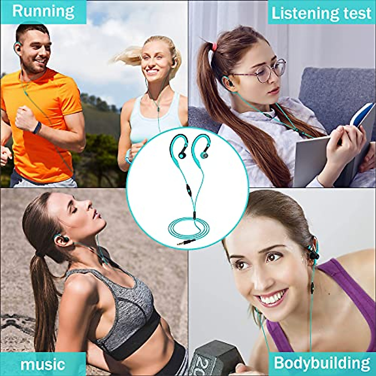 mucro Sport Headphones Wired, Over The Ear Running Earbuds for Jogging Gym Workout Headphones with Microphone for iPhone iPod Android(Blue)