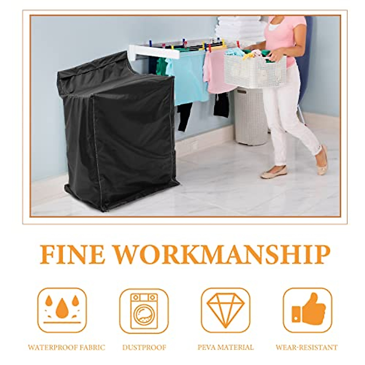 Zerodeko Washing Machine Cover Washer Dryer Cover Waterproof Thickening Oxford Cloth Front Load Machine Cover Cushion Sleeves for Indoor Outdoor