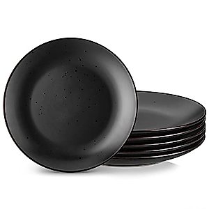 vancasso Moda Dinner Plates Set of 6, 10.5 Inch Ceramic Plates Set, Black Handpainted Big Serving Plate, Microwave Oven and Dishwasher Safe-Black