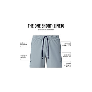 Fabletics Men's The One Short (Lined), Training, Swimming, Lightweight, Quick-Dry, Zip Pocket, Stretch Woven, 7" Inseam, L, Shadow Grey