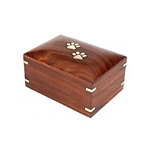 SUPER QUALITY HANDICRAFTS INDIA Wooden Brass Paw Print Urns For Pet Ashes | Wood Cremation Urns For Cat and Dog Ashes | Decorative Urns | Funeral Urns | Keepsake Box
