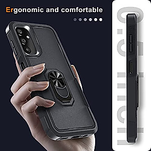 WRJ for Samsung Galaxy A14 4G LTE/5G Case with Screen Protector,[Military Grade][Shockproof Protection][Built-in Ring Kickstand] Heavy Duty PC+TPU Dual Layer Case Cover - Black