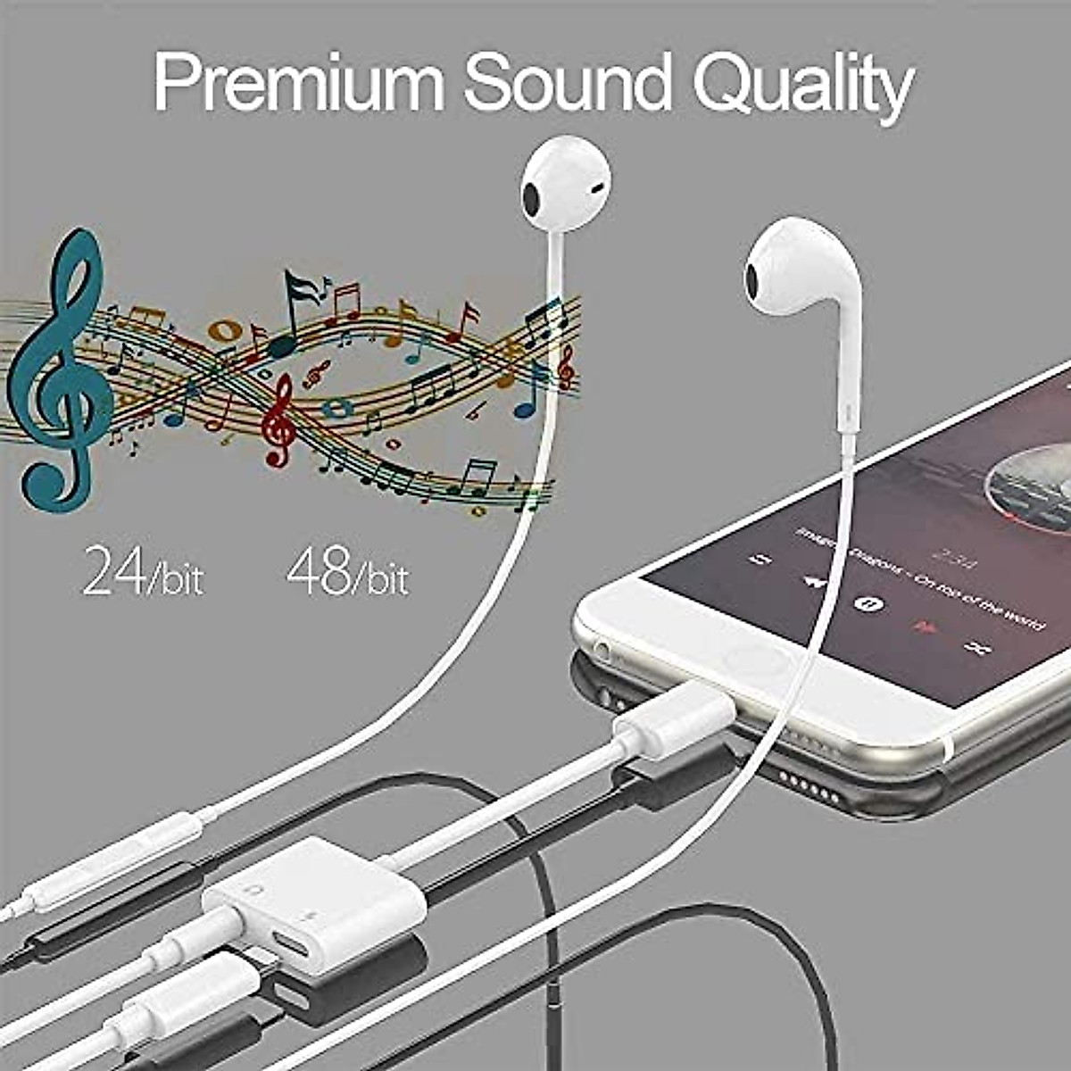 Belcompany [Apple MFi Certified] 2 Pack Headphone Adapter for iPhone, 2 in 1 Lightning to 3.5mm Headphone Charging + Music Splitter Adapter Compatible with iPhone 13/12/11/XS/XR/X 8 7 Support All iOS