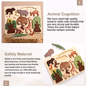 Samonyed Animal Wooden Puzzles for Toddlers, Montessori Early Development Learning Forest Puzzle, Basswood Tree Toy for 3 Years Boys & Girls Birthday