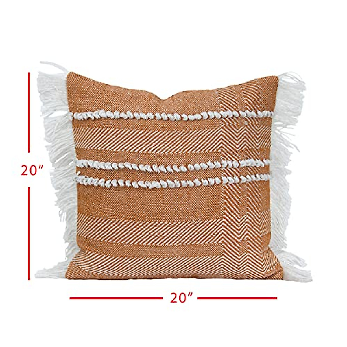 Foreside Home & Garden Orange Striped Woven 20x20 Outdoor Decorative Throw Pillow with Hand Tied Fringe, 20 x 20 x 5, Brown