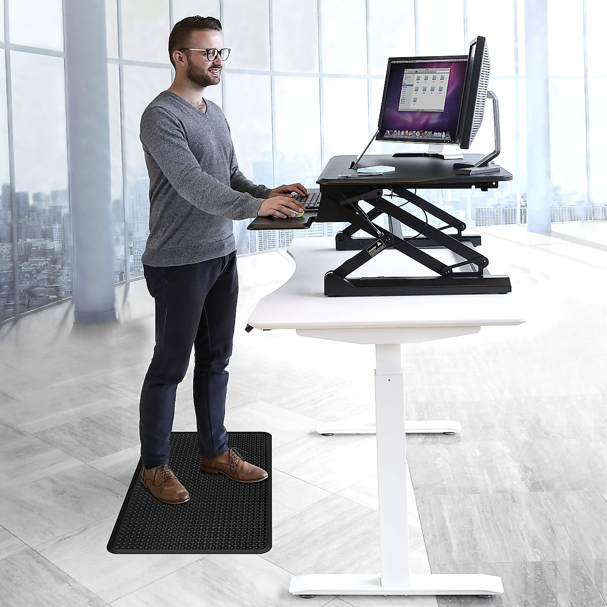 Seville Classics Airlift Cushioned Anti Fatigue Mat Ergonomic Padded Memory Foam Support Rug, for Office Standing Desk, Garage, Kitchen, Home, Black, 36" W x 24" D