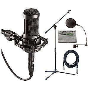 Audio-Technica AT2035 Condenser Mic + Pop Filter + Mic Stand + XLR Cable