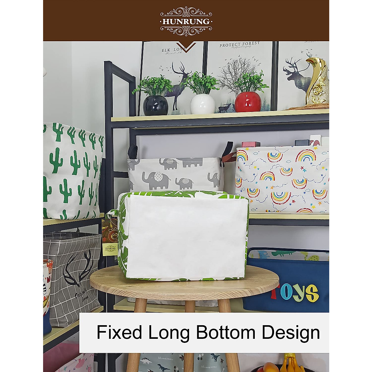 HUNRUNG Rectangle Storage Basket Cute Canvas Organizer Bin for Pet/Children Toys, Books, Clothes Perfect for Rooms/Playroom(Leaf)