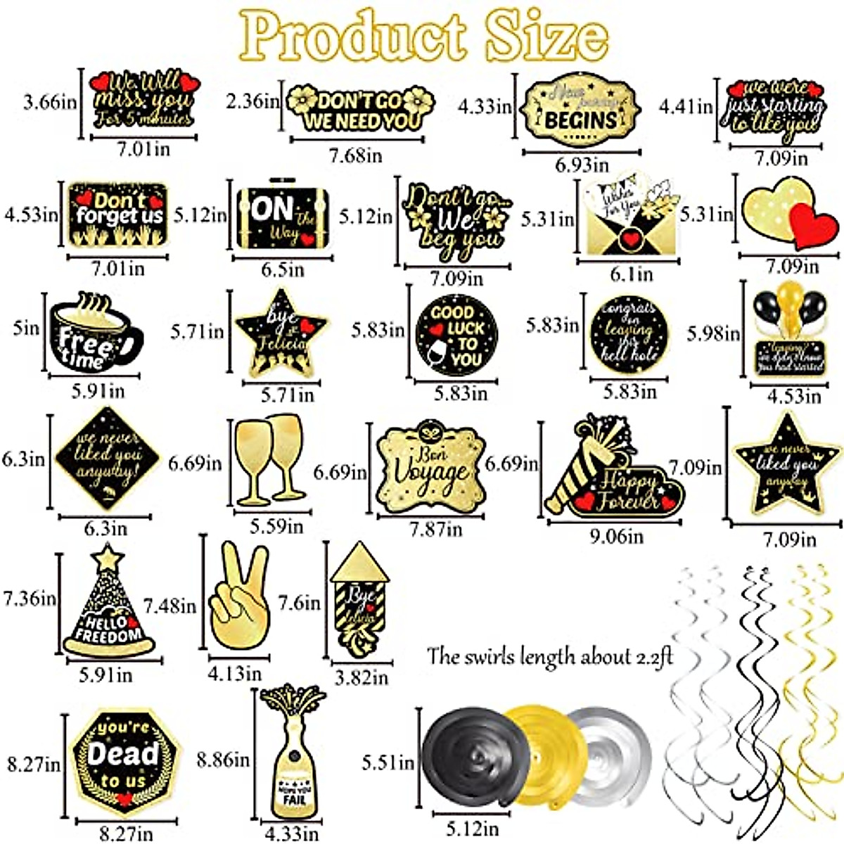 30Pcs Farewell Party Decorations Hanging Swirls Set Black Gold Going Away Party Decorations We Will Miss You Swirls Decor for Goodbye Retirement Office Party Supplies