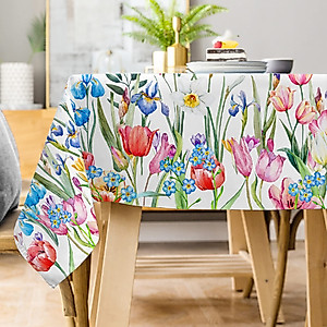 Pinatas Easter Tablecloth 60x120 Rectangle, Spring Flower Dining Easter Table Decor, Easter Table Cloth with Bunny Flower, Multi-use Washable Polyester Spring Tablecloth for Home Party Dining Picnic