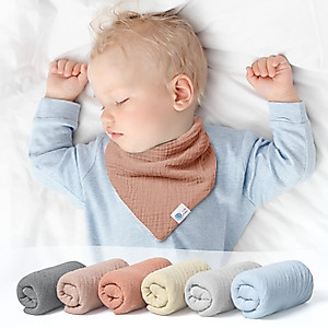 lulumoon Muslin Baby Bandana Bibs – Cotton Drooling Bibs for Teething Baby, 6Pack Solid Colors Muslin Bandana Drool Bibs