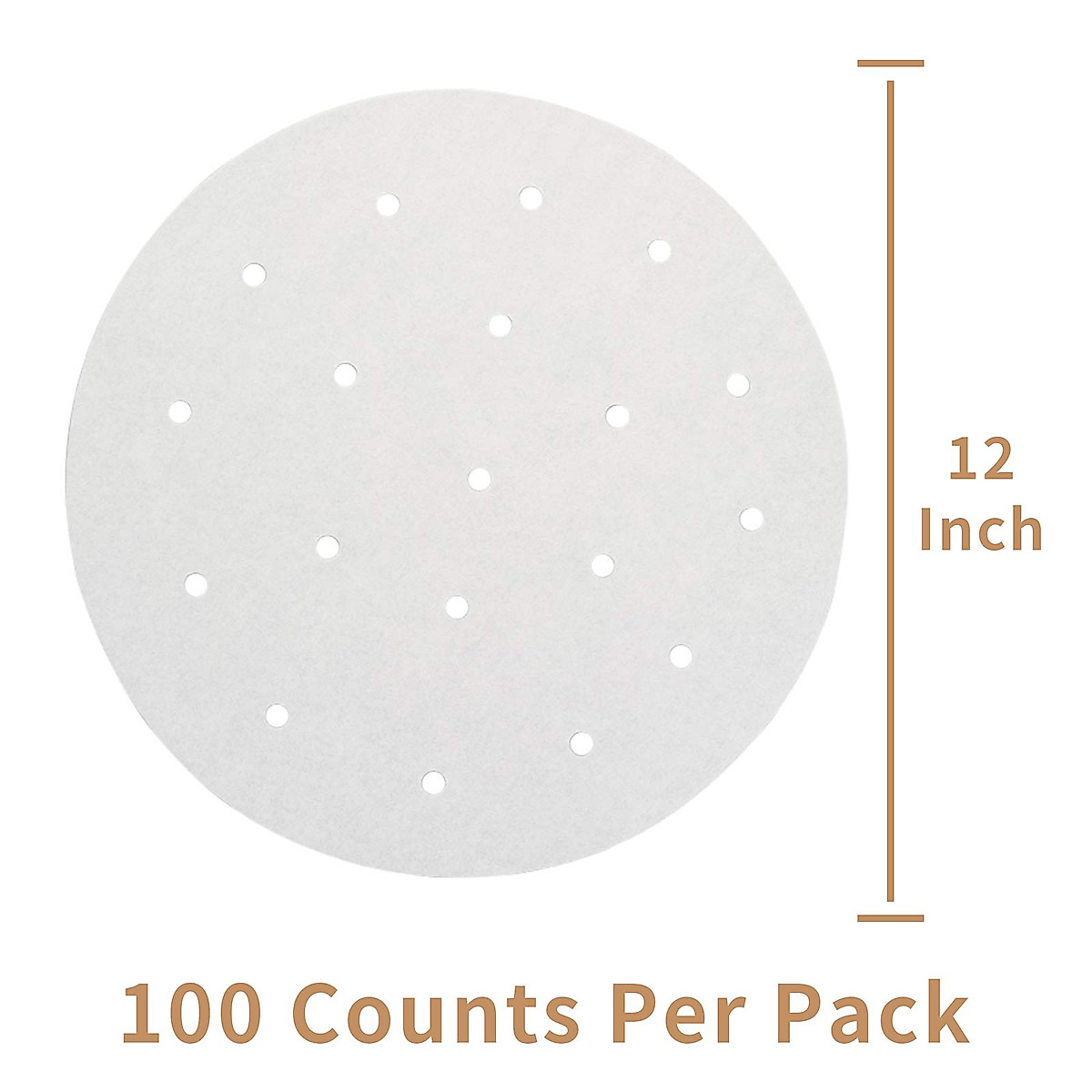 CONIE 12 Inch Steamer Paper Liners, Perforated Parchment Paper for Air Fryer Steaming Basket 100cts