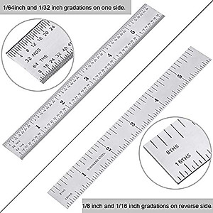2 Pack Stainless Steel Ruler Machinist Engineer Ruler, Metric Ruler with Markings 1/8, 1/16, 1/32, 1/64 Inch for Engineering, School, Office, Architect, and Drawing (12 Inch, 6 Inch)