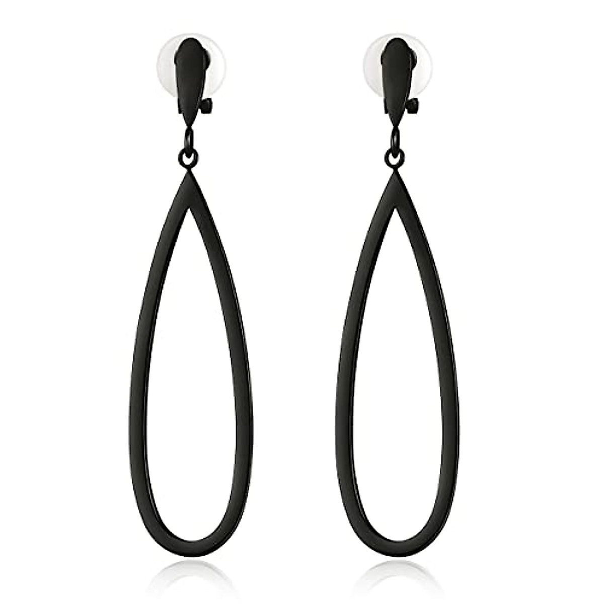 MUYAN Black Waterdrop Clip On Earrings for Women Non Piercing Long Tear Dangle Earrings Geometric Clip Drop Earrings for Women