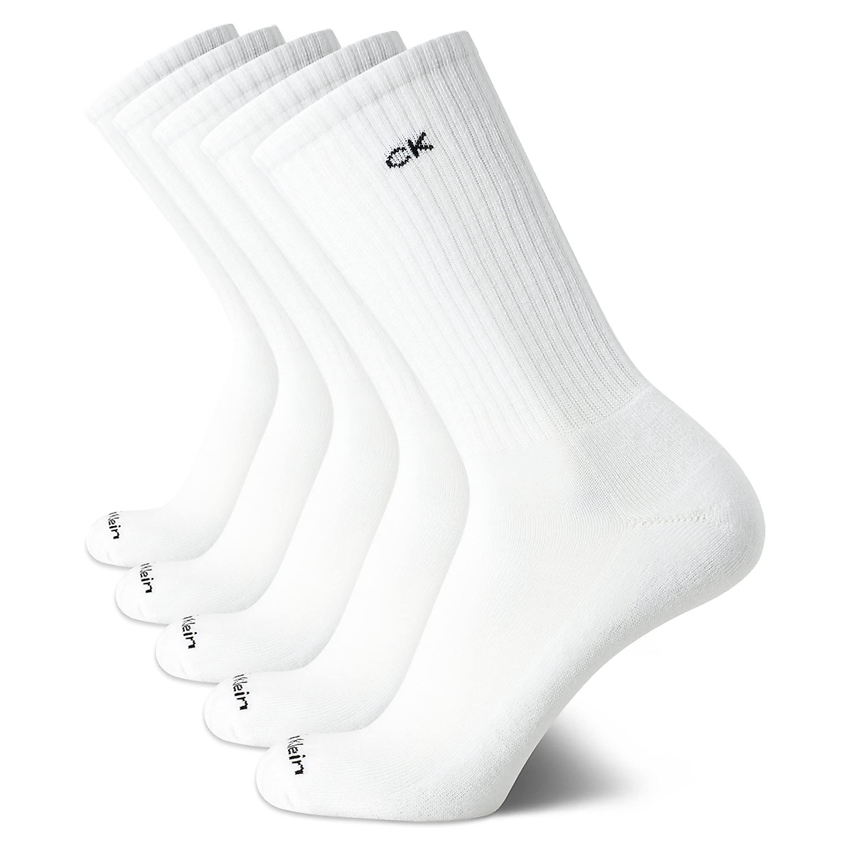 Calvin Klein Men’s Athletic Socks - 5 Pack Cushioned Crew Socks for Men - Soft, Breathable & Durable with Arch Support for All-Day Comfort, Sports, Workouts & Everyday Wear, White, Size 7-12