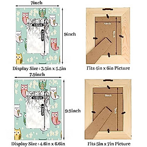POFATO Cartoon Owl White Chrysanthemum 4x6 Picture Frame Wood Photo Frame for Tabletop Display Wall Mount Picture Frame Display 4x 6 Inch Photo Wall Decor Home Gift Frames