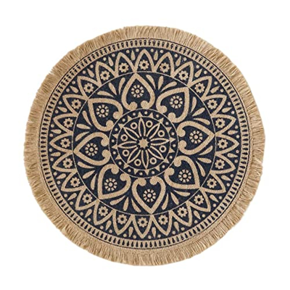 DECHOUS 1pc Jute Placemats Glass Coasters for Drinks Natural Home Decor Office Desk Decorations Mandala Dinking Coasters Round Cup Mat Pad Dining Table Placemat Household Place Mat Linen