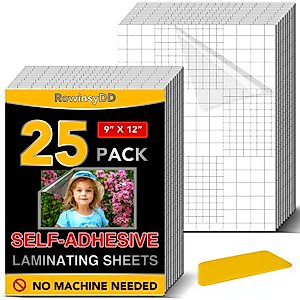 25 Pack Self Adhesive Laminating Sheets, 9 X 12 Inch, Clear Sticker Laminate Sheets Waterproof for Documents, Photos, No Machine Needed Heatless Durable