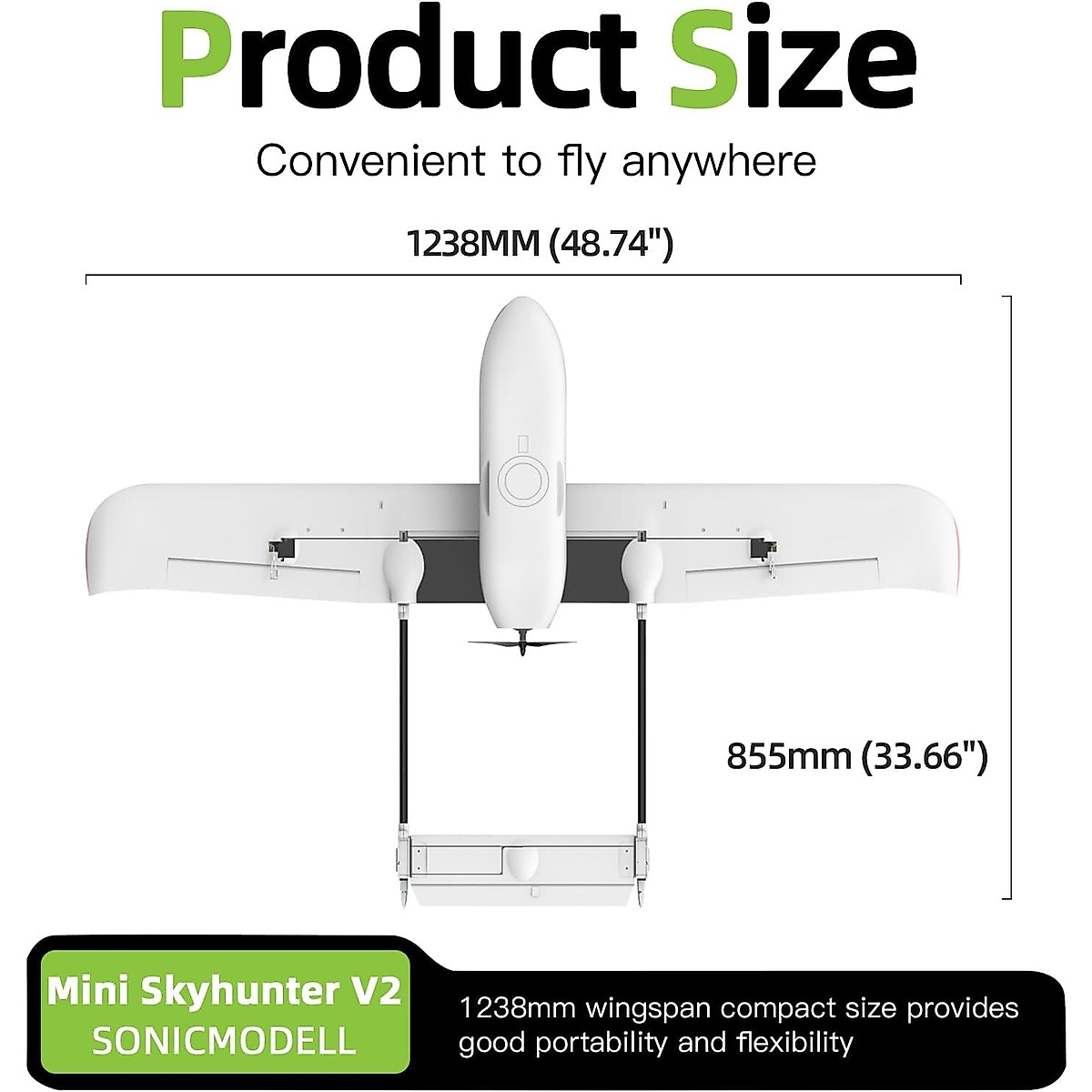 Sonic Modell Mini Skyhunter V2 FPV Airplane, FPV Racer RC Airplane for Adults with 1238MM Wingspan, Mini Size FPV UAV Platform RC Plane (KIT Version,White)