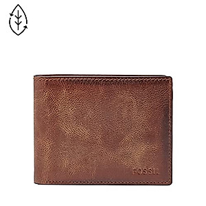 Fossil Men's Derrick Leather RFID-Blocking Bifold with Flip ID Wallet, Brown, (Model: ML3681200)
