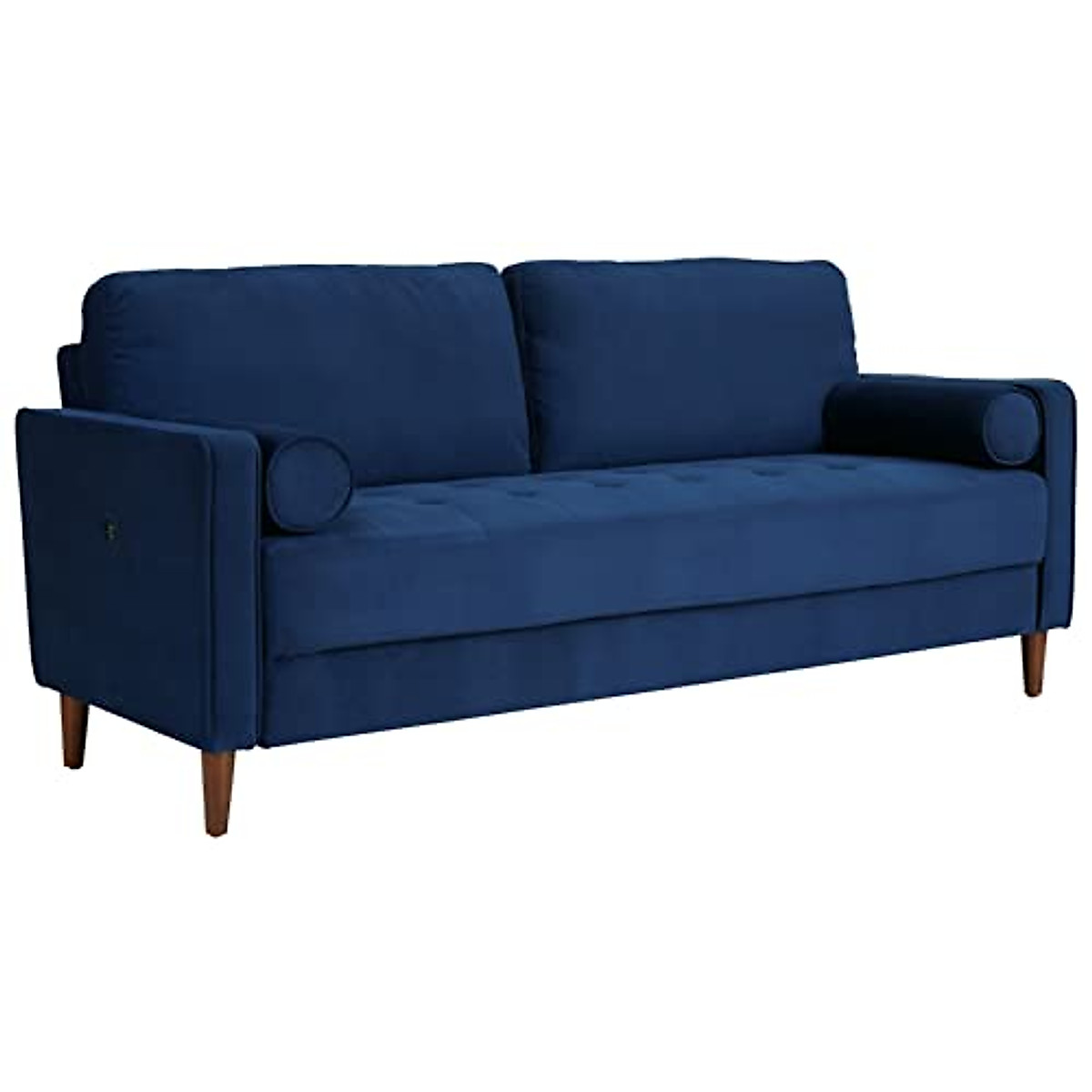 Signature Design by Ashley Darlow Modern Velvet Sofa with Bolster Pillows & USB Ports, Blue