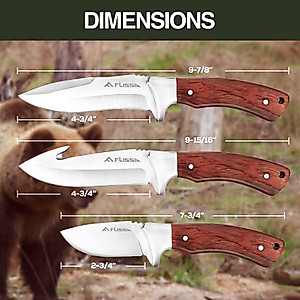 FLISSA Hunting Knife Set, Full Tang Hunting Knife with Sheath, 3-Pieces Fixed Blade Knife, Hunting Survival Knives For Outdoor, Camping, Bushcraft