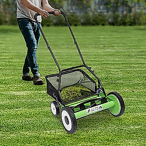 12" 5-Blade Reel Manual Push Lawn Mower with Grass Catcher, Adjustable Cutting Handle Height, Green