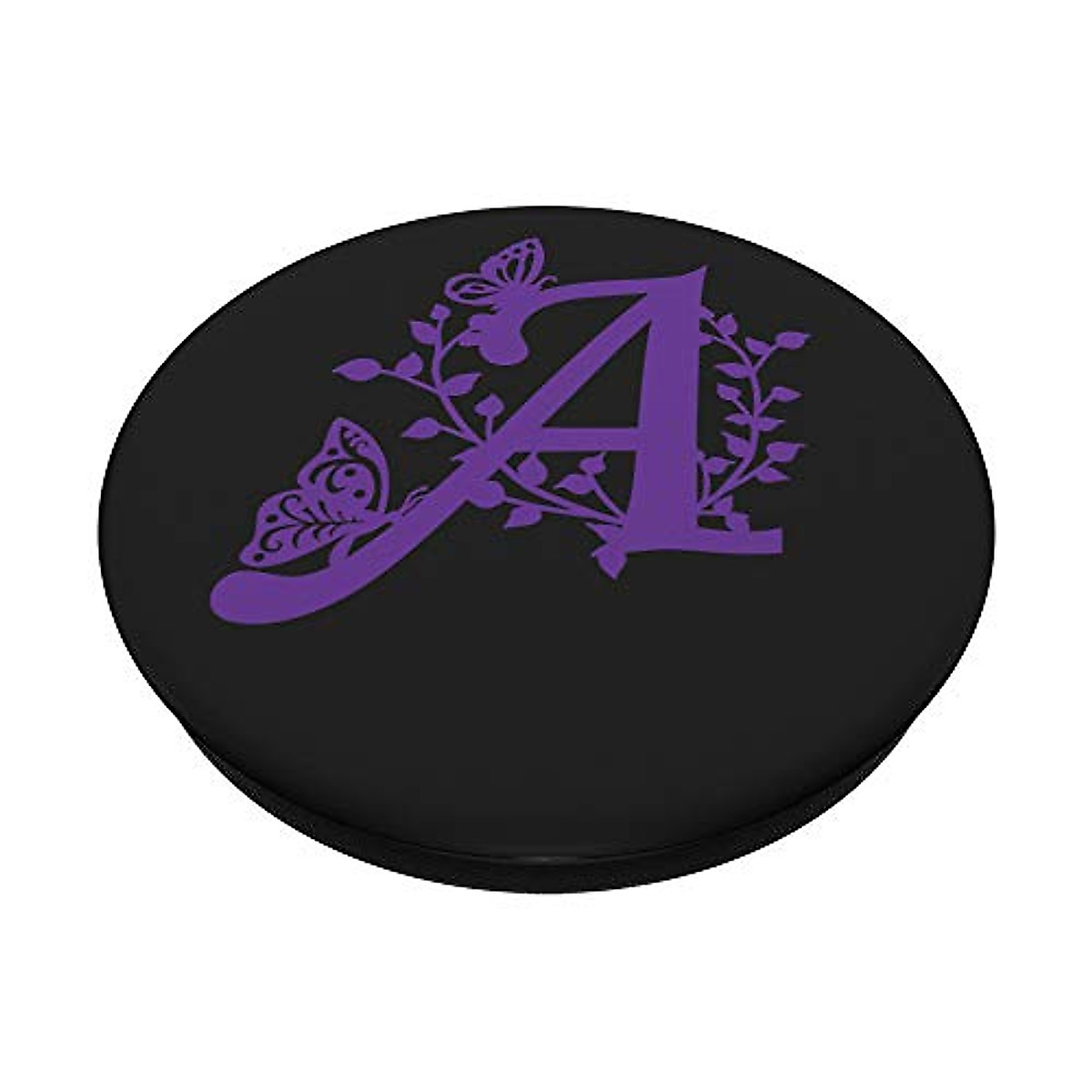 Black Purple Violet Monogram Letter A Initial Butterfly PopSockets Swappable PopGrip