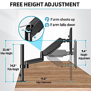 MOUNTUP Monitor Desk Mount, Monitor Stand for Desk Fits 17 to 32 Inch Screen, Tall Monitor Arm Gas Spring Computer Monitor Stand, Full Motion Height Adjustable VESA Mount with C Clamp & Grommet Base