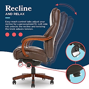 La-Z-Boy Delano Big & Tall Executive Office Chair | High Back Ergonomic Lumbar Support, Bonded Leather, Brown | 45833 model