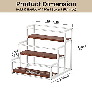 THYGIFTREE Coffee Syrup Rack Organizer Syrup Bottle Holder Stand for Coffee Bar 3-Tier 12 Bottles Storage Shelves for Syrup, Wine, Dressing for Kitchen Coffee Station, White