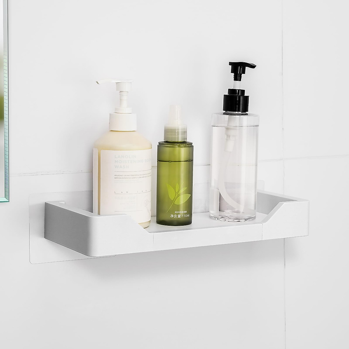 Adhesive Shower Caddy, No Drilling Bathroom Caddy Wall Mounted Shower Organizer Large Capacity Separable Shower Rack Wall Floating Shelf for Bathroom and Kitchen (White)