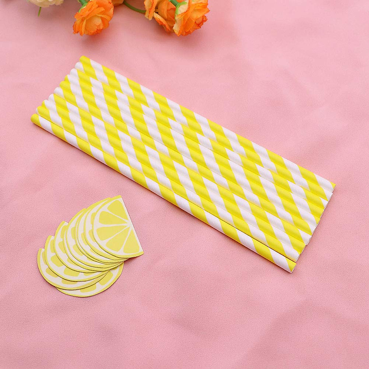 Cabilock Delicate 30pcs Hawaii Lemon Party Straws Fruit Paper Straws Party Supplies for Drinking