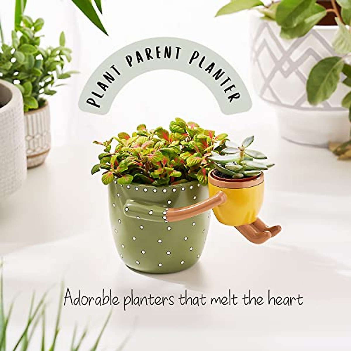 VIRTUNE Adorable Indoor Plant Pots. 5" Flower Pot & 2" Small Succulent Pot with Drainage. Indoor Planters, Small Plant Pots Indoor, Cute Pots for Indoor Plants, Succulent Planter (Green)
