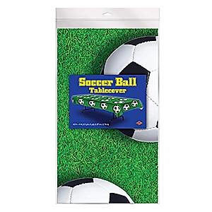 Beistle 54532 Soccer Ball Tablecover, 54 by 108-Inch, Green/White/Black